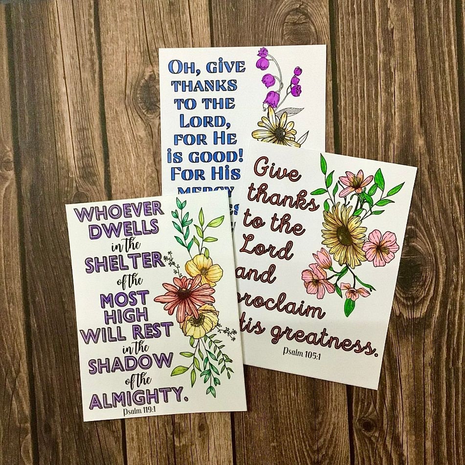 Printable Psalms Scripture Coloring Cards, 12 Christian Floral Coloring ...