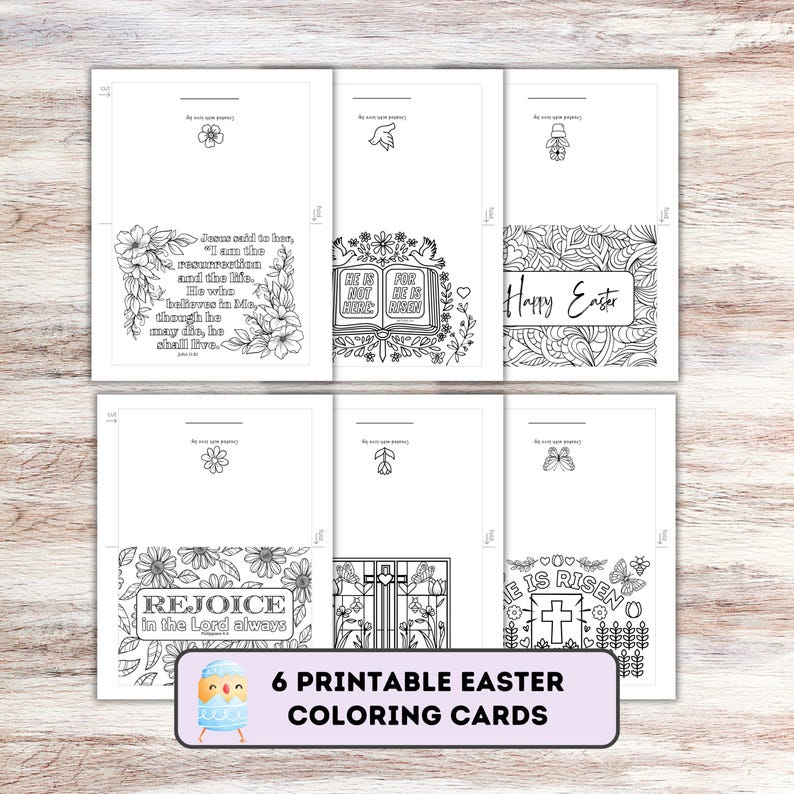 6 Printable Easter Coloring Cards, Christian Religious Greeting Card ...