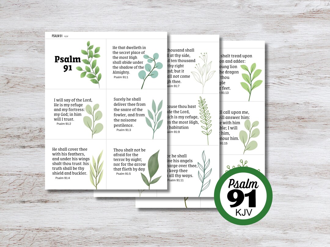 Printable Psalm 91 KJV Scripture Cards, Psalm 91 Bible Cards & Full ...