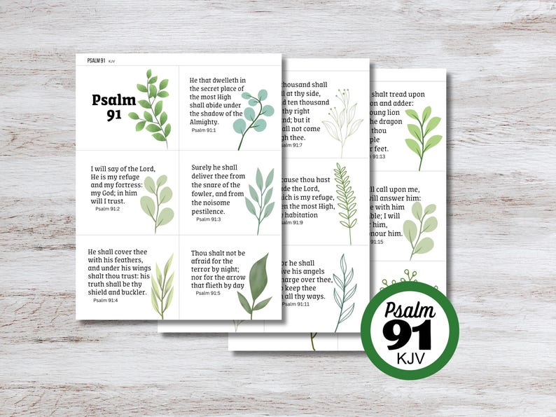 Printable Psalm 91 KJV Scripture Cards, Psalm 91 Bible Cards & Full ...