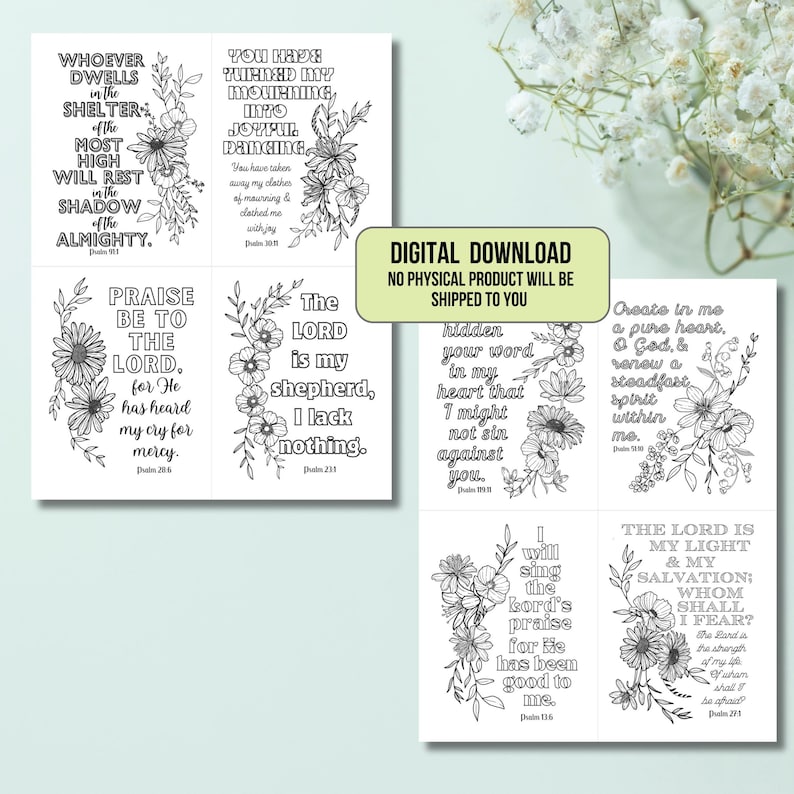 60 Printable Scripture Coloring Cards Huge Bundle Floral Bible Verse ...