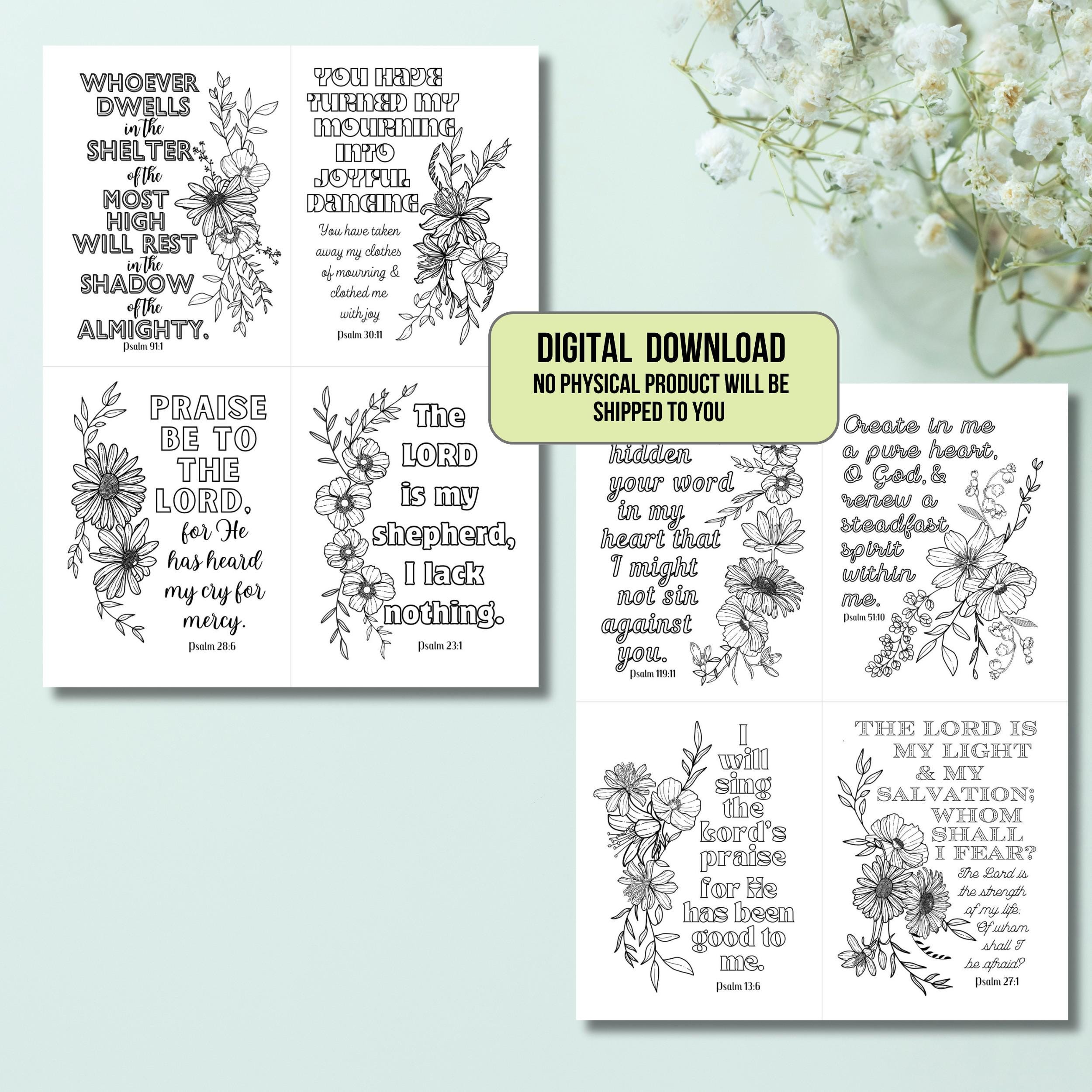 60 Printable Scripture Coloring Cards Huge Bundle Floral Bible Verse ...