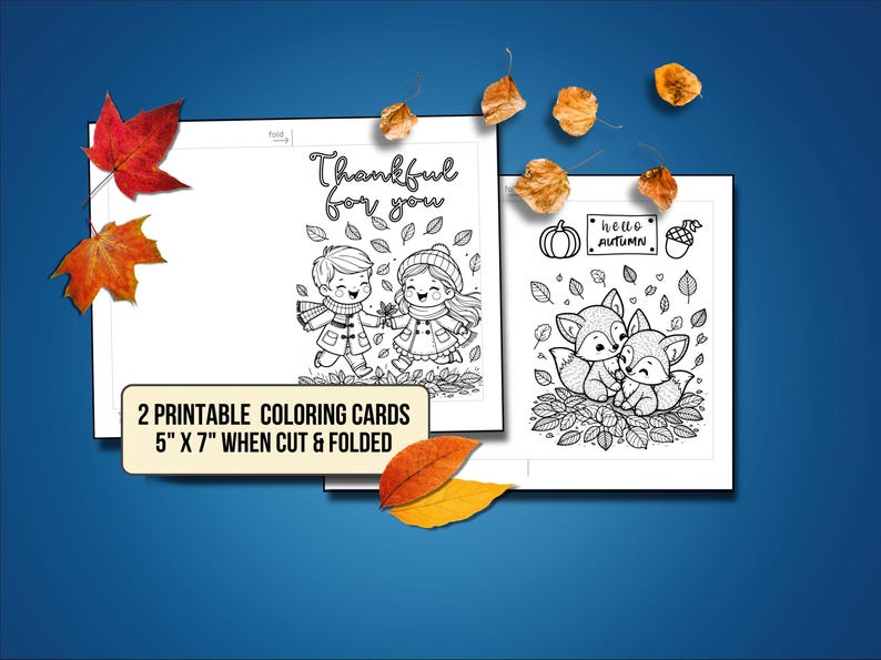 2 Printable Coloring Greeting Cards, Thanksgiving Coloring Cards ...