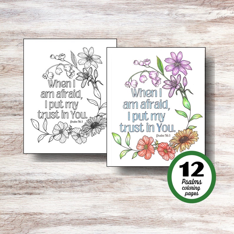 12 Psalms Coloring Pages Printable Bundle Set2, Inspiring Bible Verses ...