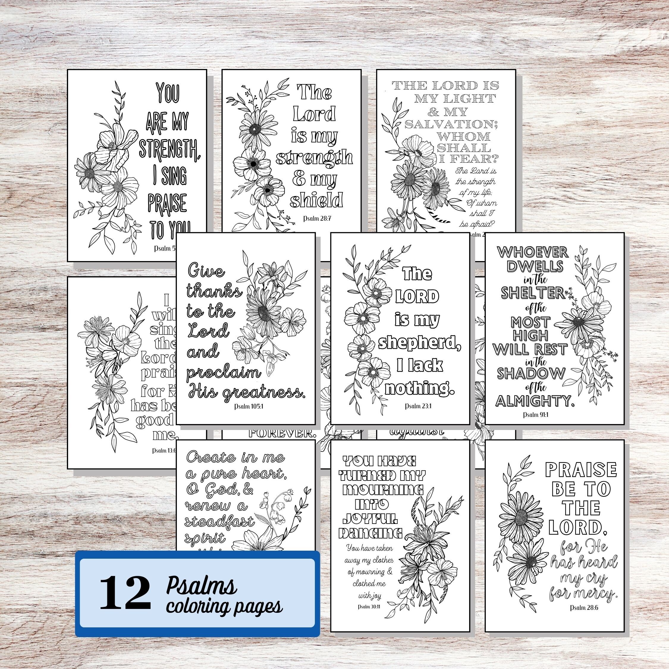 12 Psalms Coloring Pages Printable Psalms Set 1 Bible Verses Christian ...