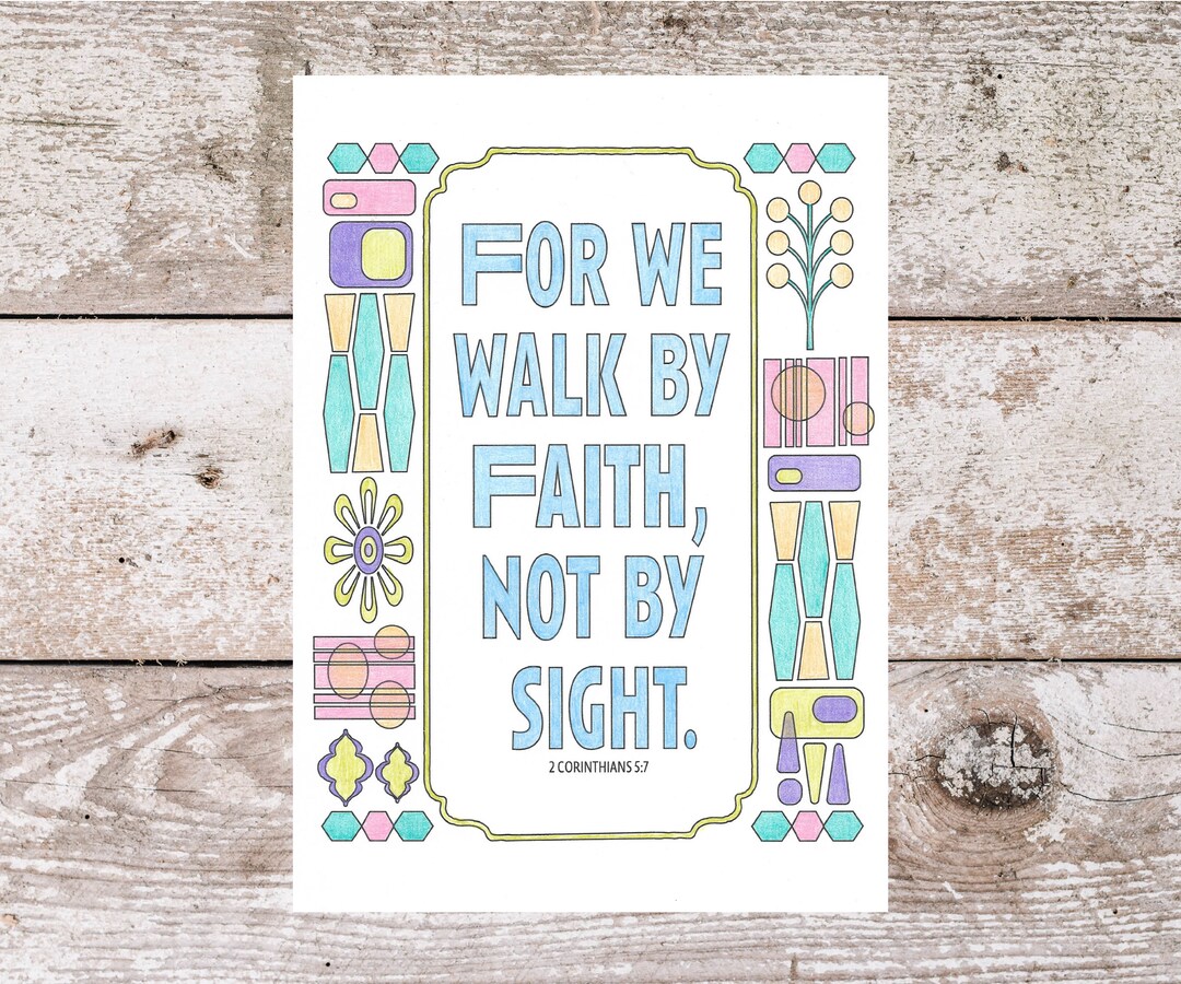 Bible Verse Coloring Page, "for We Walk by Faith", Instant Digital PDF ...