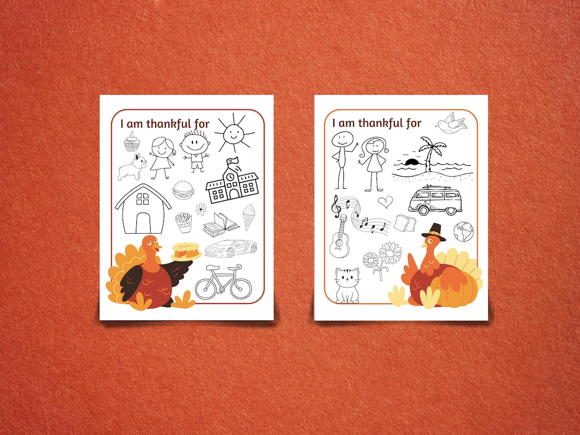 I Am Thankful for Printable Cards, Thanksgiving Fill in Cards, Turkey ...