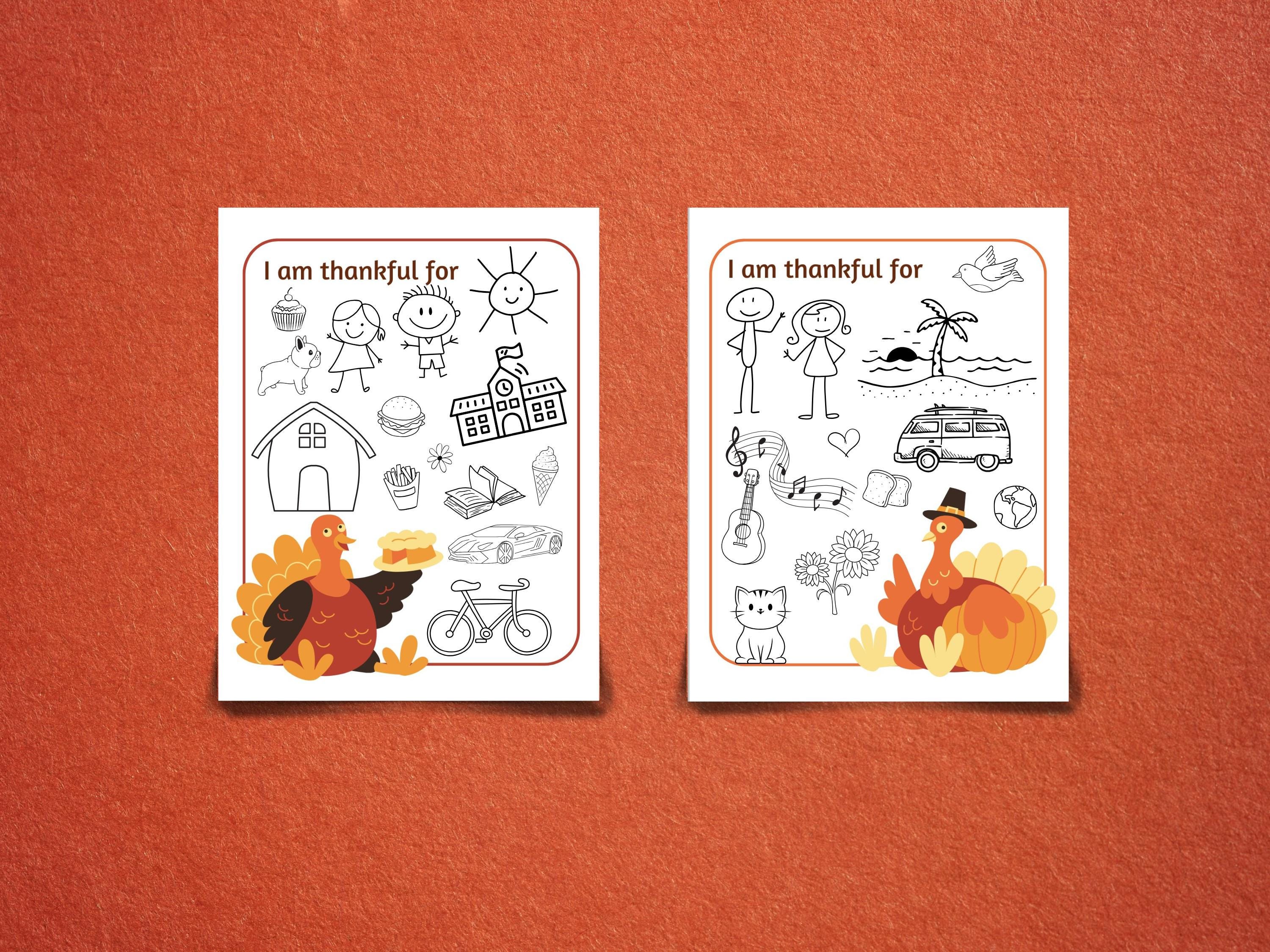 I Am Thankful for Printable Cards, Thanksgiving Fill in Cards, Turkey ...