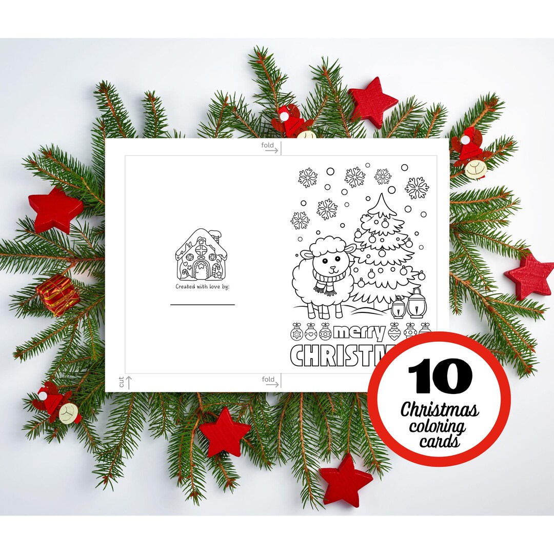 10 Printable Christmas Coloring Cards, Holiday Coloring Cards, Kid’s ...