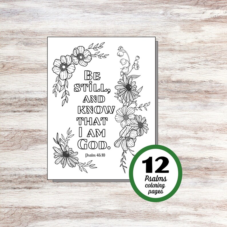 12 Psalms Coloring Pages Printable Bundle Set2, Inspiring Bible Verses ...