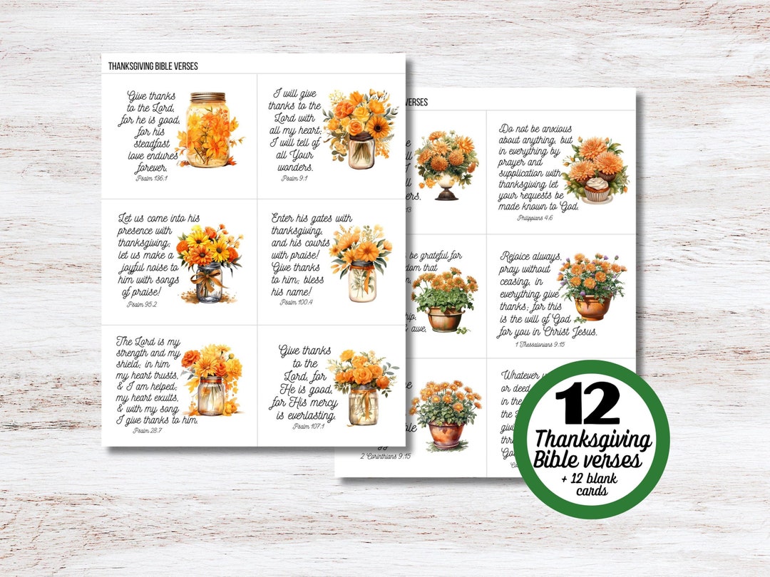 Thanksgiving Printable Scripture Cards, Fall Bible Verse Notecards ...