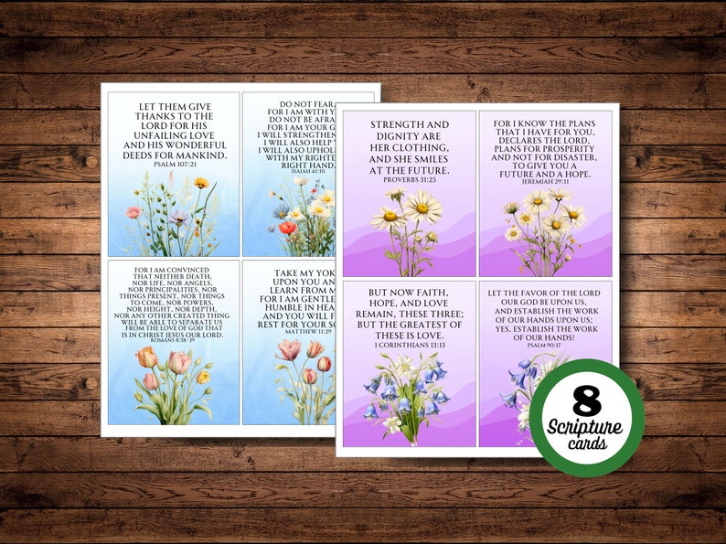 Floral Scripture Cards, 8 Printable Bible Verse Cards, Bible Memory ...