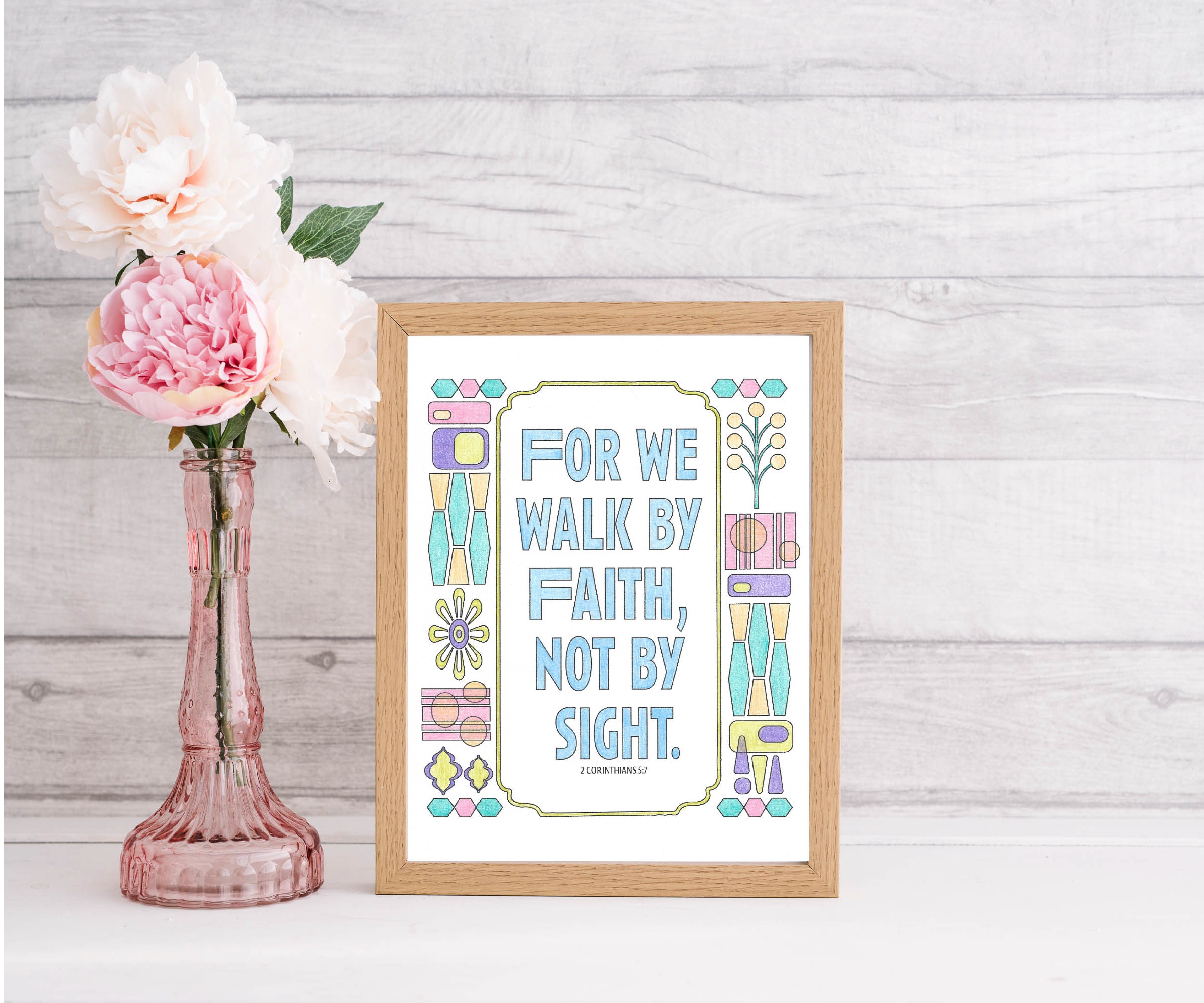 Bible Verse Coloring Page, "for We Walk by Faith", Instant Digital PDF ...