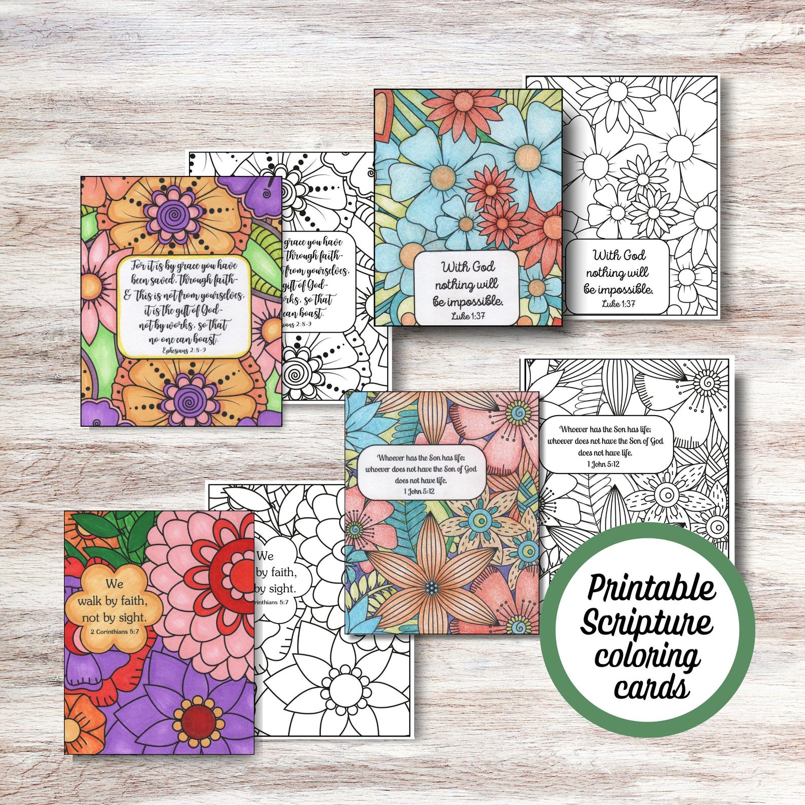 60 Printable Scripture Coloring Cards Huge Bundle Floral Bible Verse ...