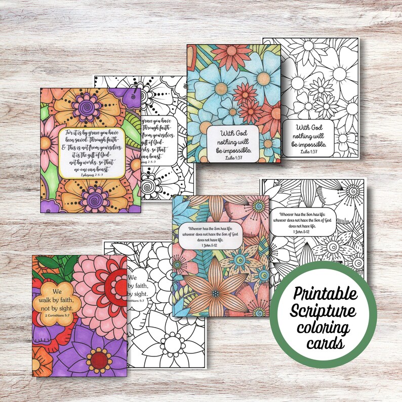 60 Printable Scripture Coloring Cards Huge Bundle Floral Bible Verse ...