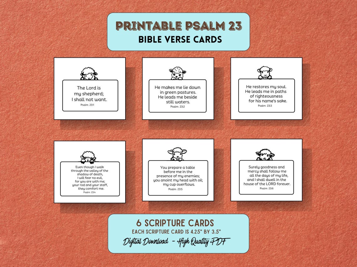 Psalm 23 Scripture Card Printable, Bible Memory Verse Cards, Kid's ...