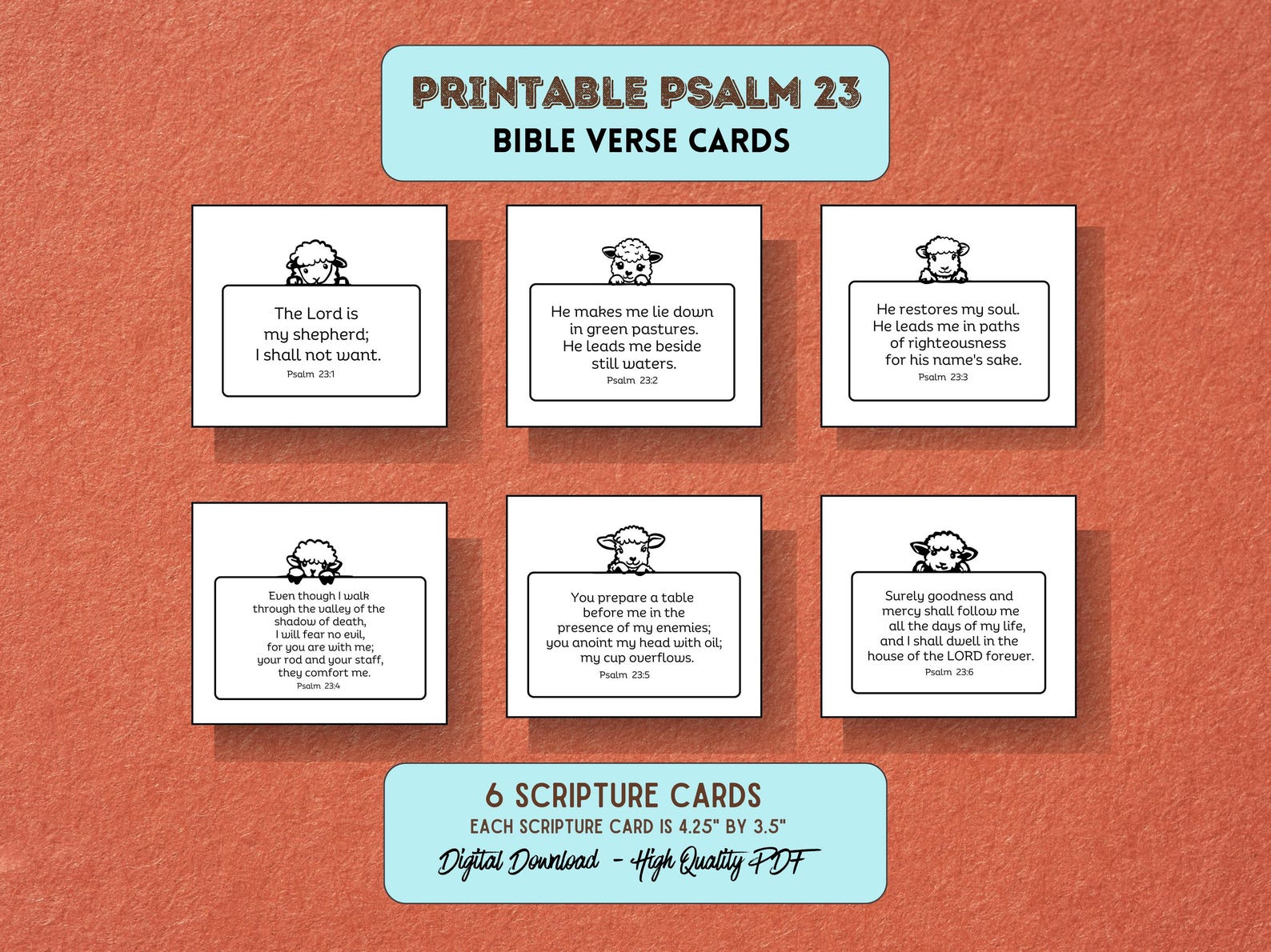 Psalm 23 Scripture Card Printable, Bible Memory Verse Cards, Kid's ...