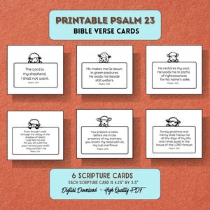 Psalm 23 Scripture Card Printable, Bible Memory Verse Cards, Kid's ...