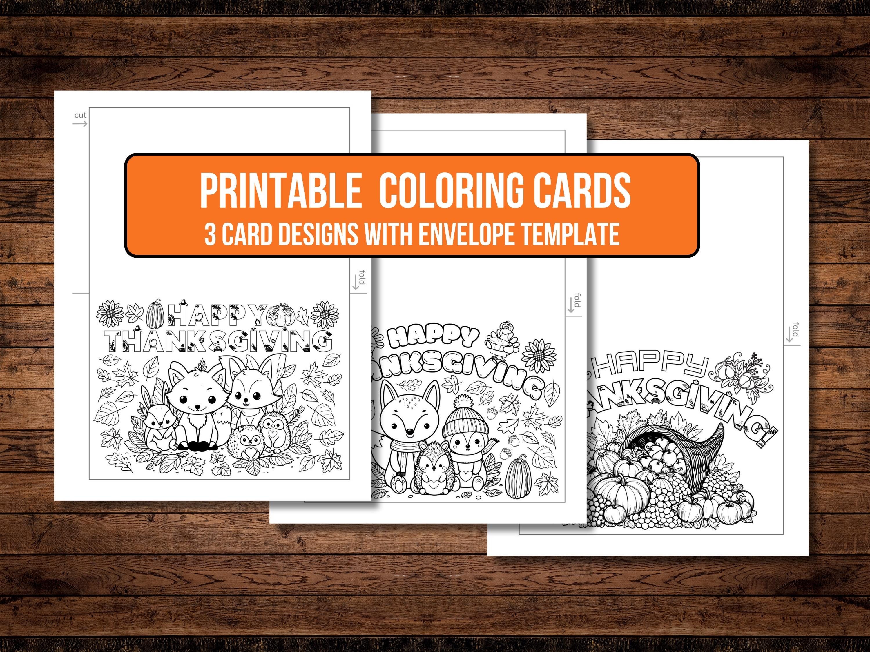 3 Printable Thanksgiving Coloring Greeting Cards, Fall Cards, Kid’s ...