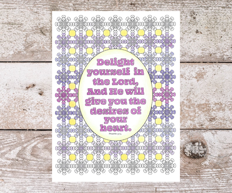 Bible Verse Coloring Page,delight Yourself in the Lord, Instant Digital ...
