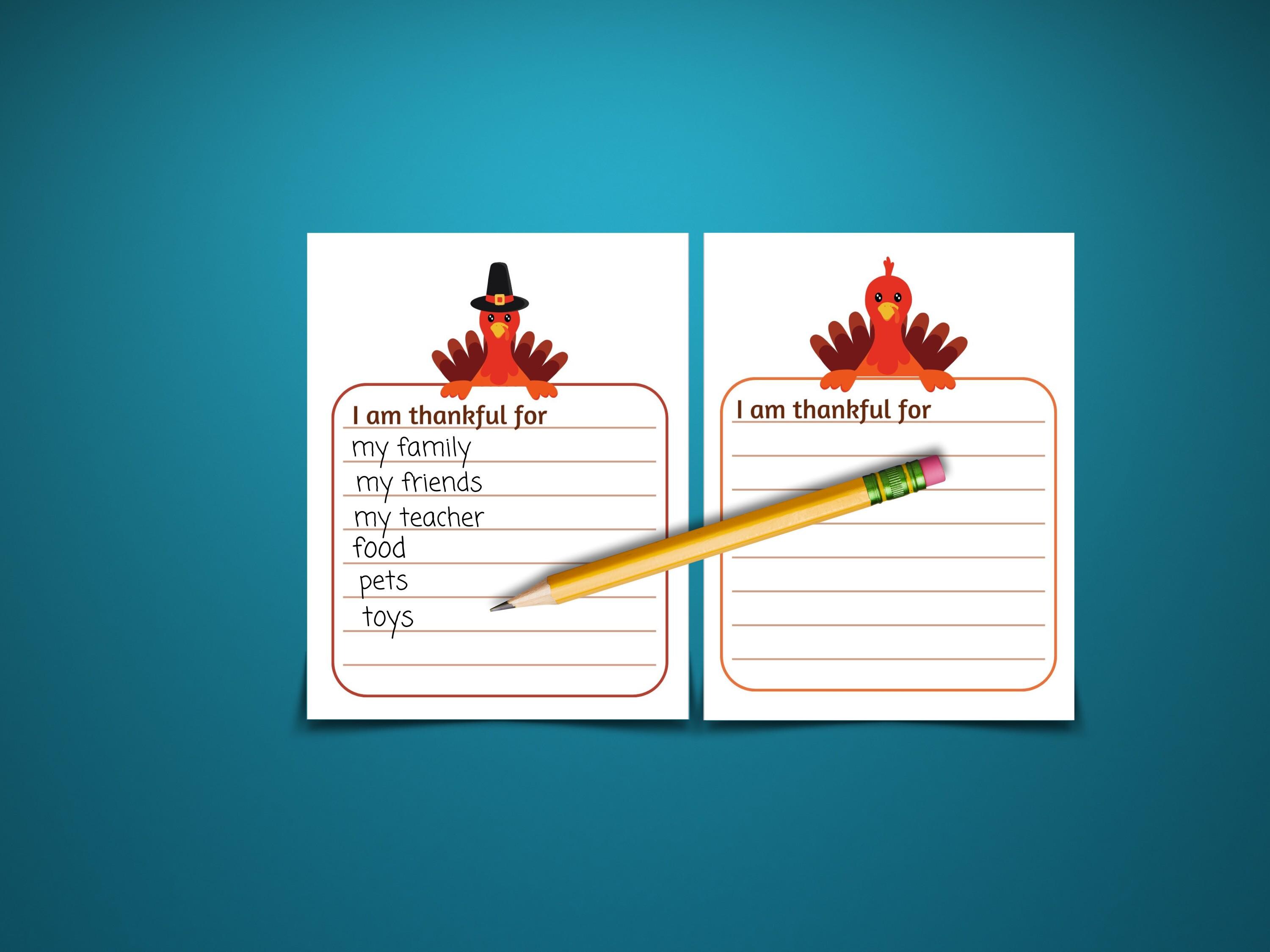 I Am Thankful for Printable Cards, Thanksgiving Fill in Cards, Turkey ...