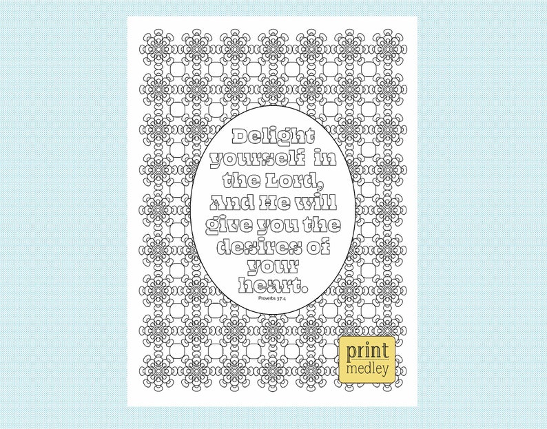 Bible Verse Coloring Page,delight Yourself in the Lord, Instant Digital ...
