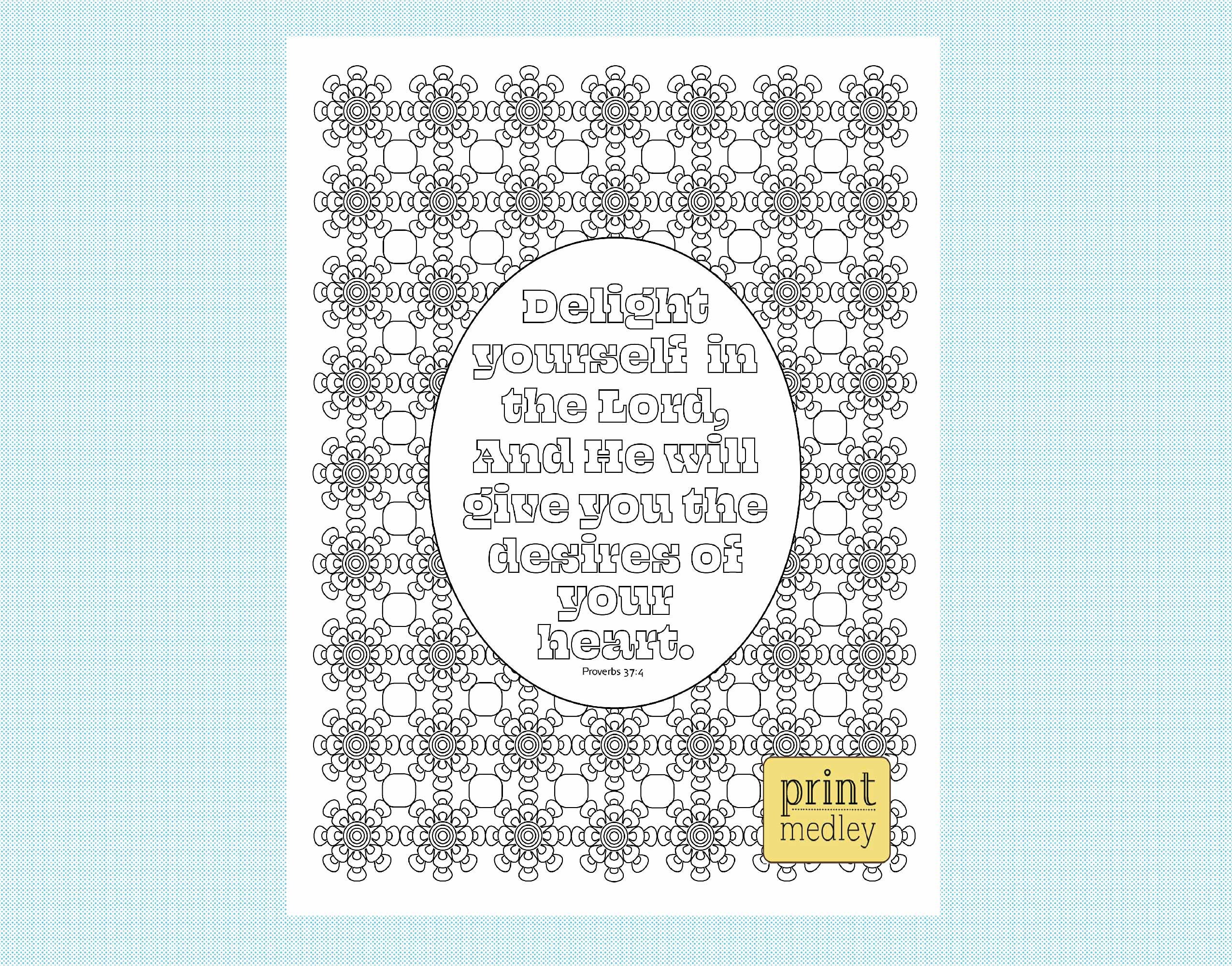 Bible Verse Coloring Page,delight Yourself in the Lord, Instant Digital ...