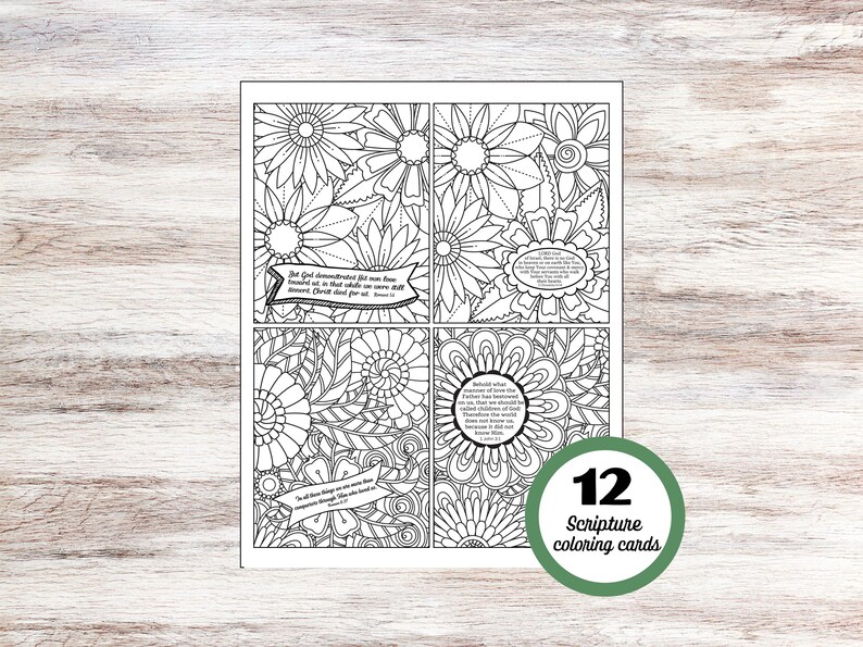 12 Printable Scripture Coloring Cards, Bible Verse Cards to Color ...