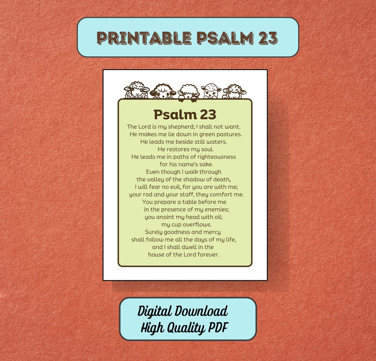 Printable Psalm 23 Scripture Full Text, the Lord is My Shepherd, Bible ...