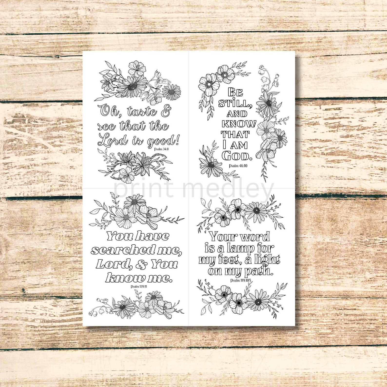Printable Psalms Set 2 Scripture Coloring Cards, Bible Verse Cards ...