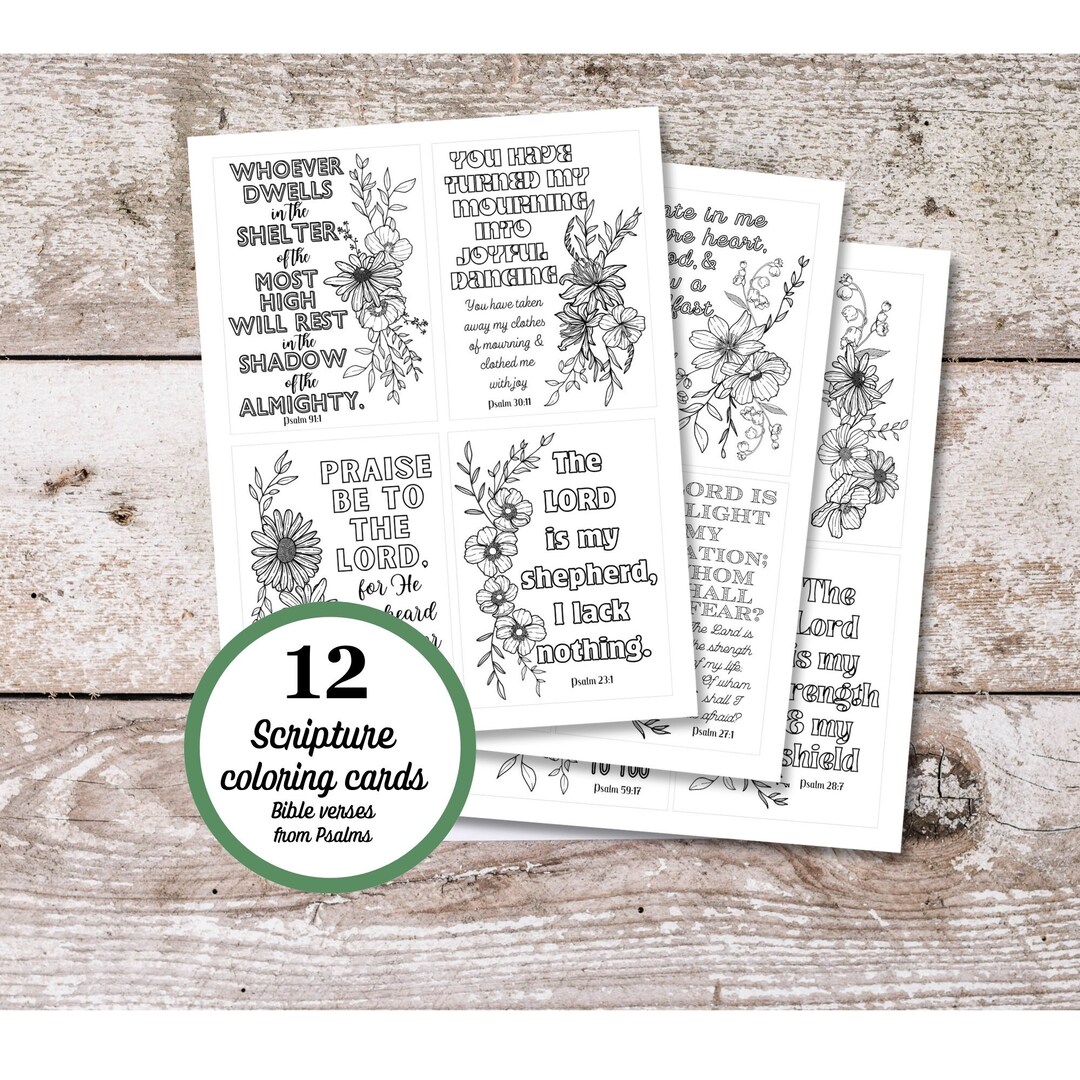 Printable Scripture Coloring Cards, Psalms, Bible Verse Cards, Adult ...