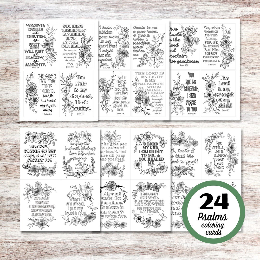 24 Printable Scripture Coloring Cards, Color the Psalms, Bible Verse ...