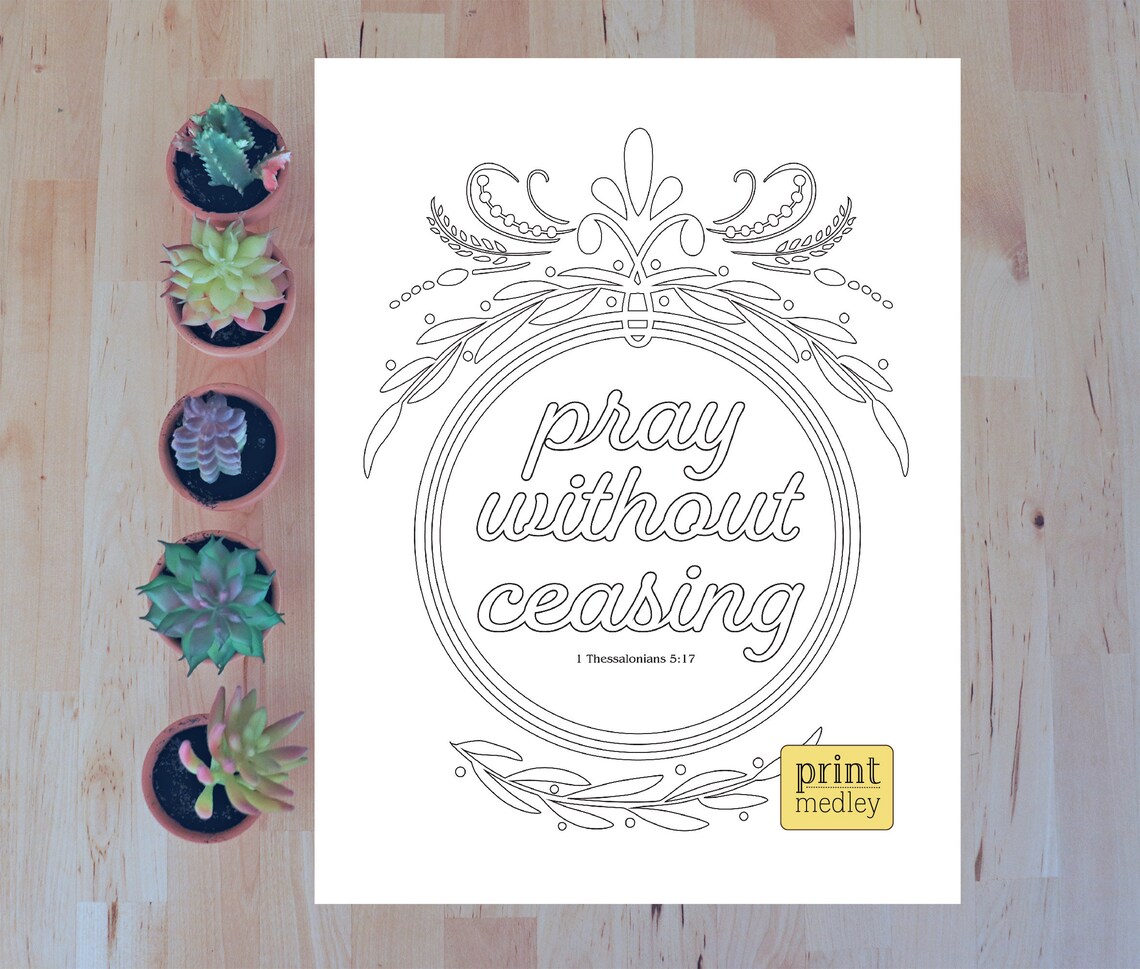 Bible Verse Coloring Page, pray Without Ceasing, Instant Digital PDF ...