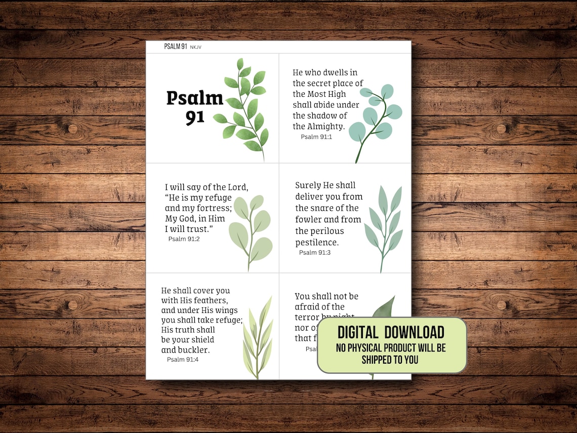 Psalm 91 Scripture Cards, Printable Psalm 91 Bible Cards & Full Text ...