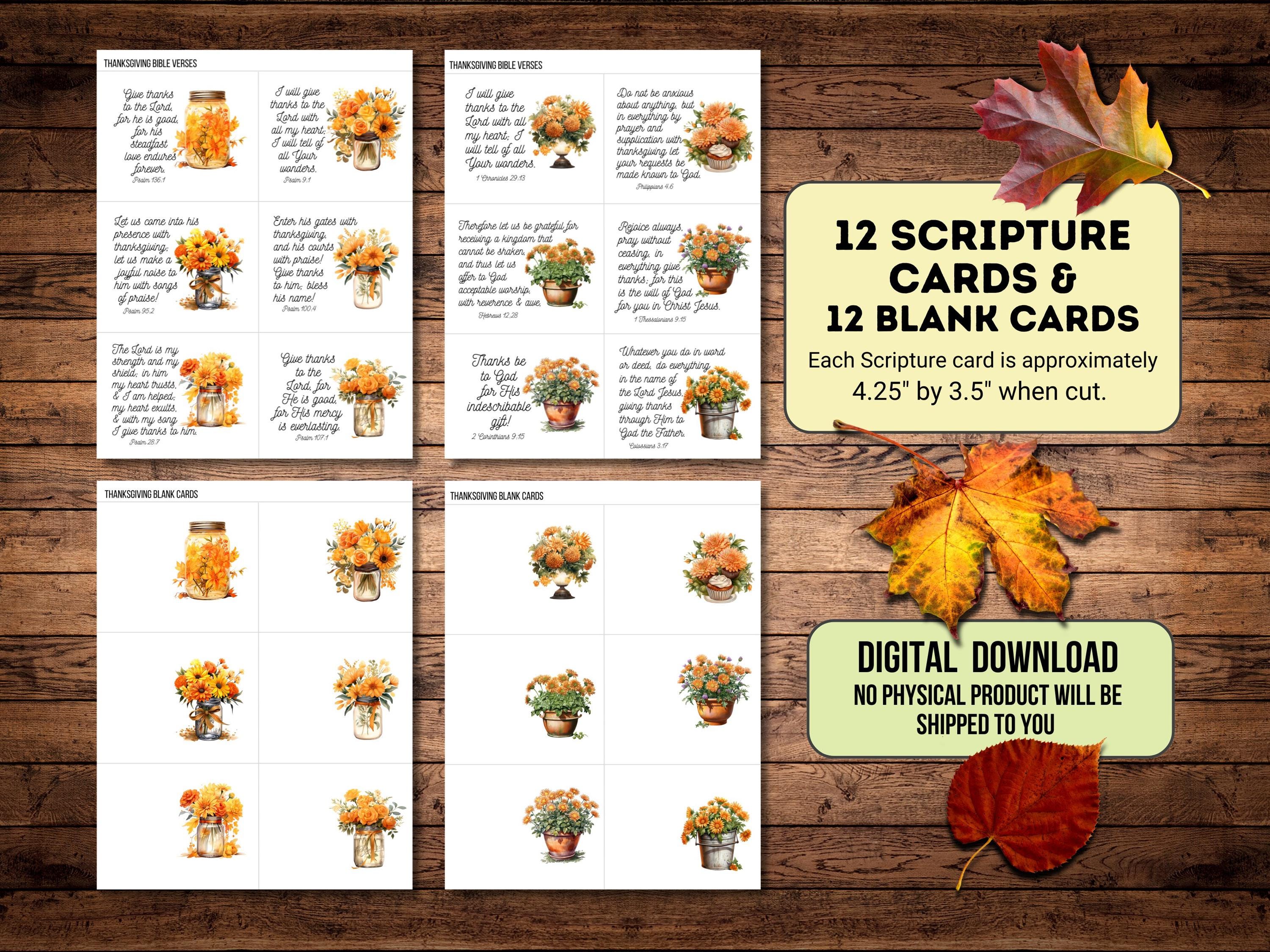 Thanksgiving Printable Scripture Cards, Fall Bible Verse Notecards ...