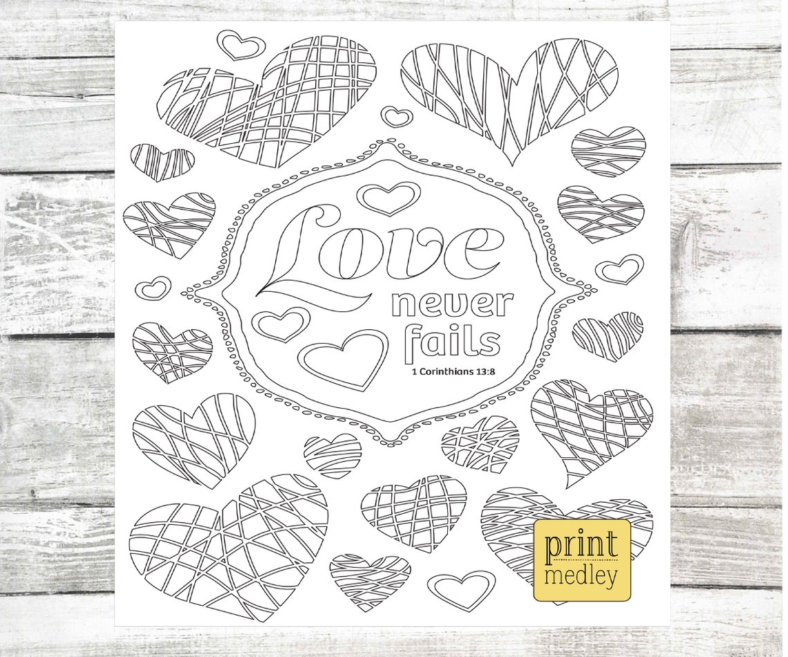 Bible Verse Coloring Page, love Never Fails , Instant Digital PDF ...