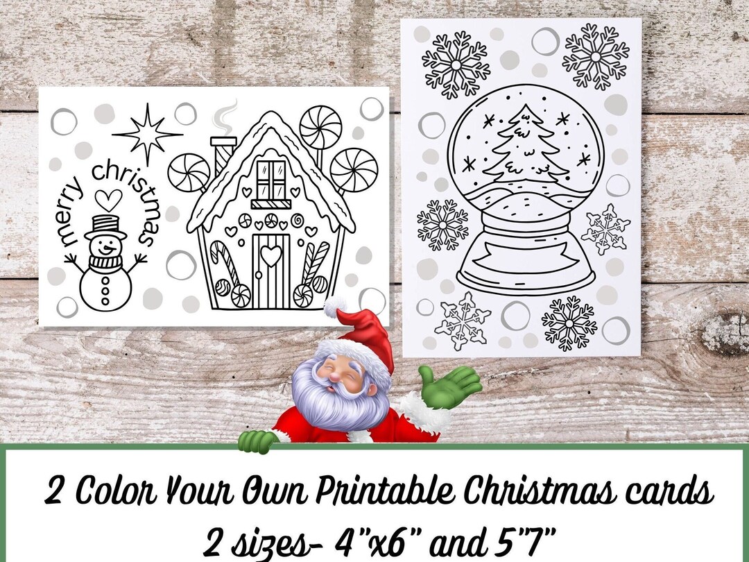 2 Christmas Coloring Cards 4x6 & 5x7 Sizes, Printable Coloring ...