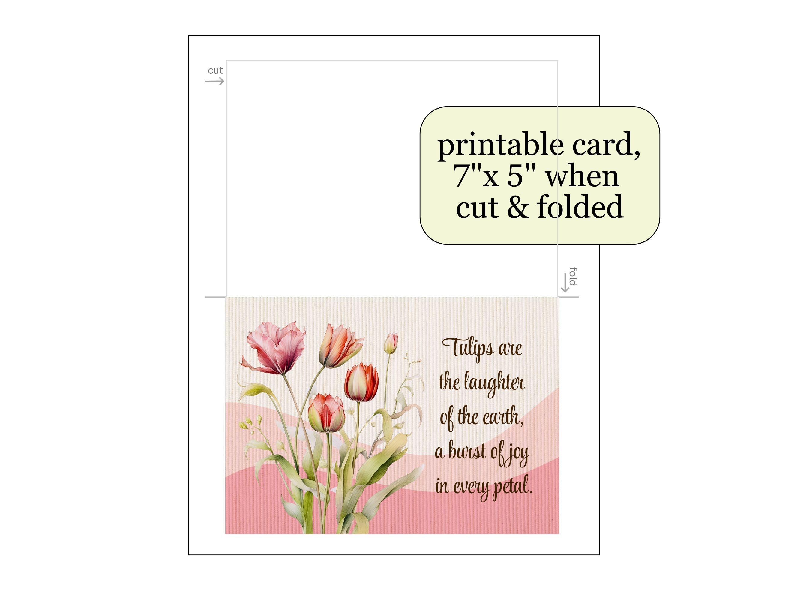 Printable Floral Card, Any Occasion Digital Card, Everyday Card, Tulips ...