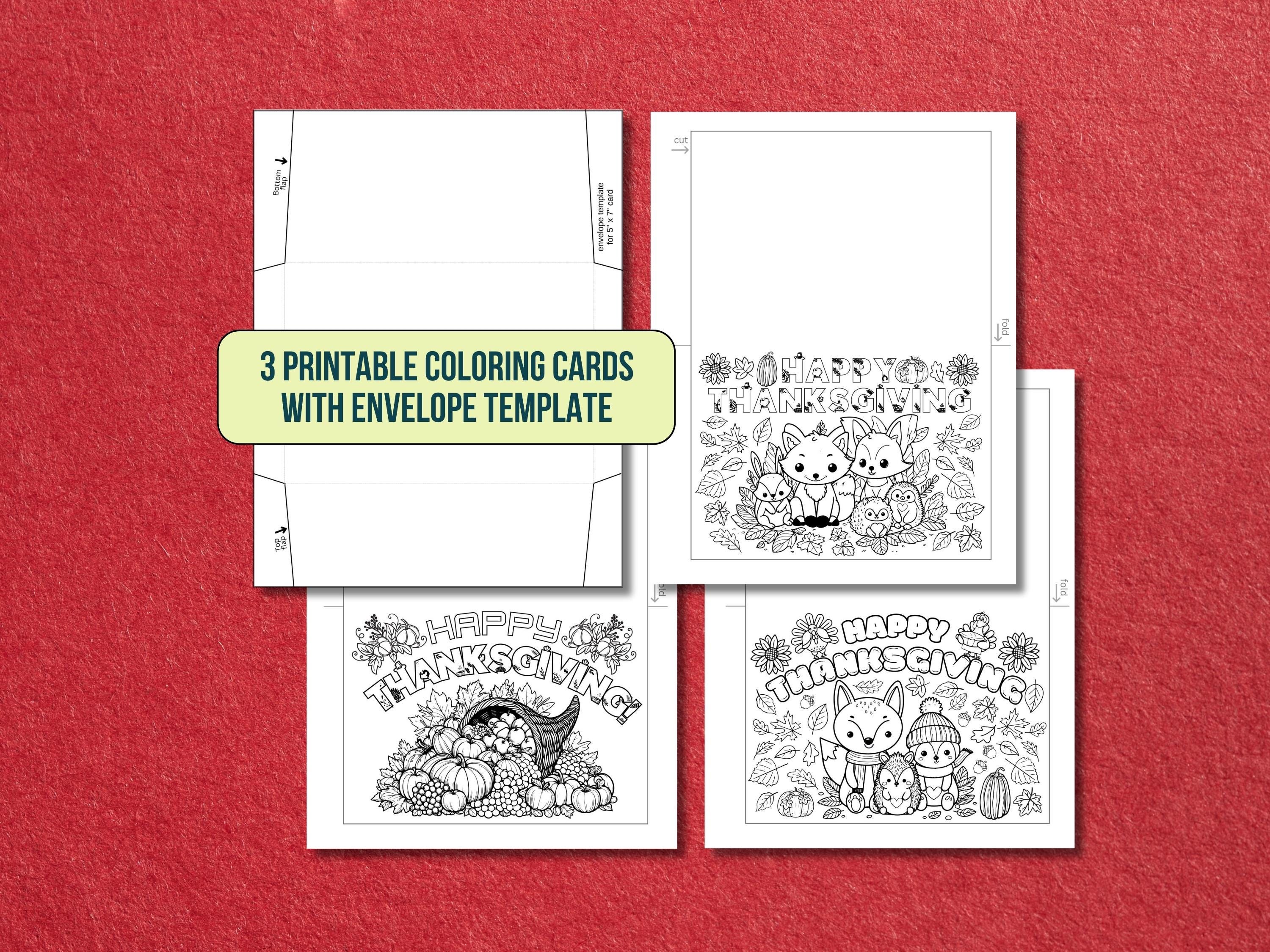 3 Printable Thanksgiving Coloring Greeting Cards, Fall Cards, Kid’s ...