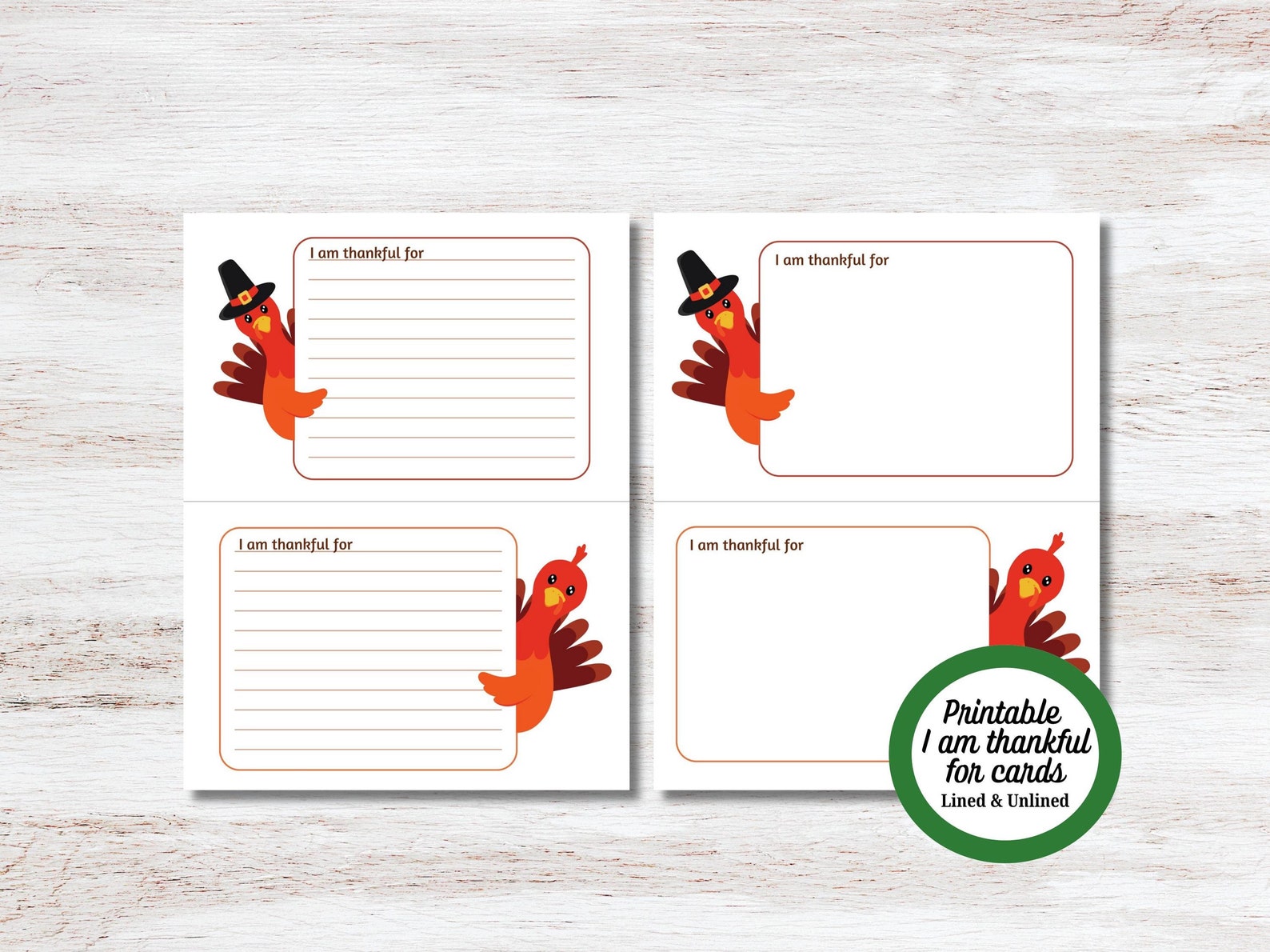 I Am Thankful for Printable Cards, Thanksgiving Activity, Turkey ...
