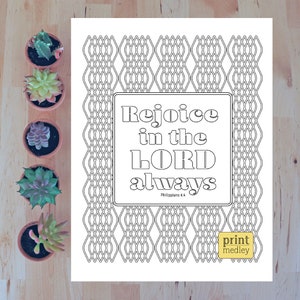 Bible verse coloring page Rejoice in the Lord | Etsy