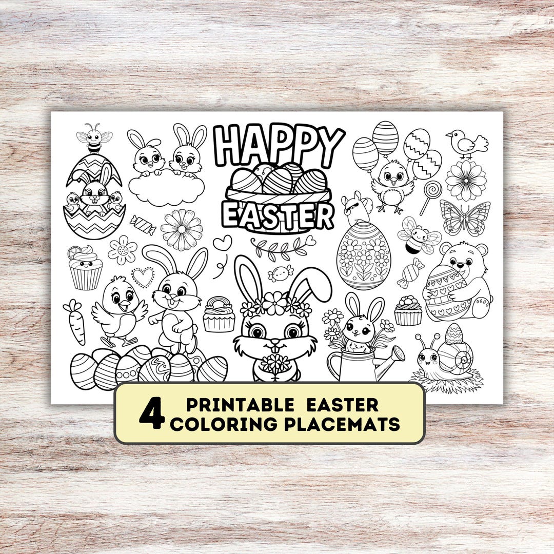 4 Easter Printable Placemats, Easter Brunch & Dinner Placemat, Color ...