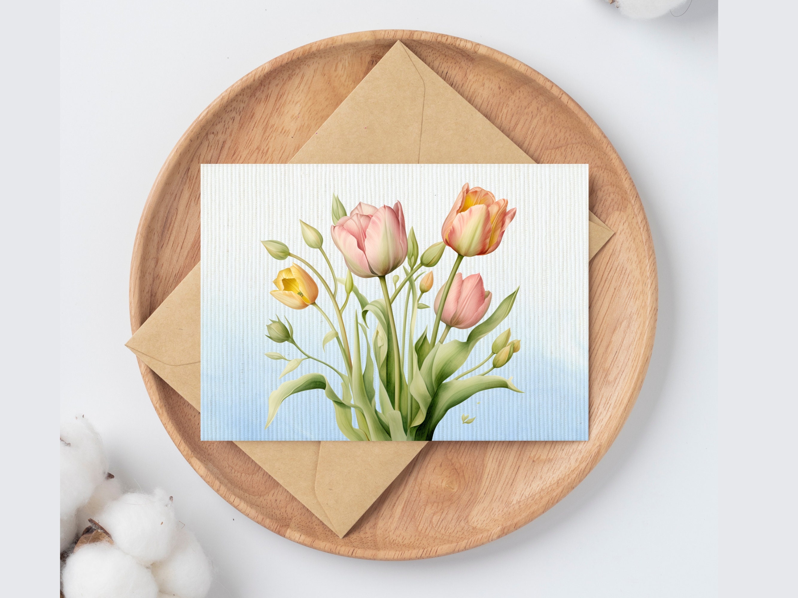 Printable Floral Card, All Occasion Digital Card, Everyday Card, Tulips ...