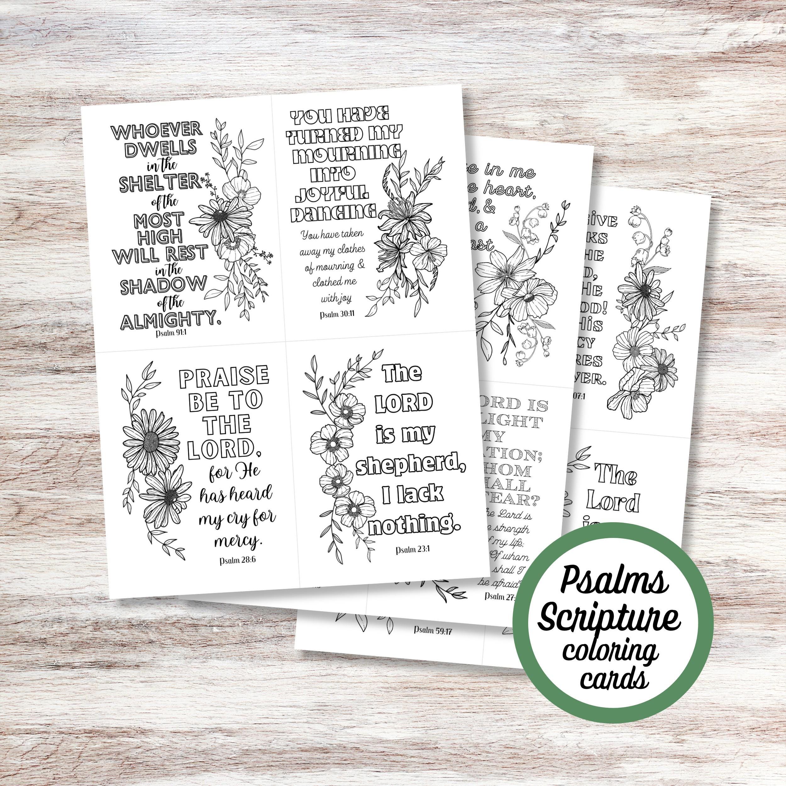 Printable Psalms Scripture Coloring Cards, 24 Christian Floral Coloring ...