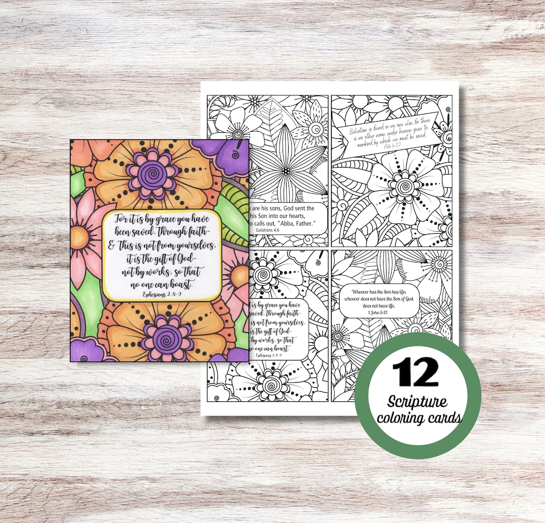 12 Printable Scripture Coloring Cards, Bible Verse Cards to Color ...