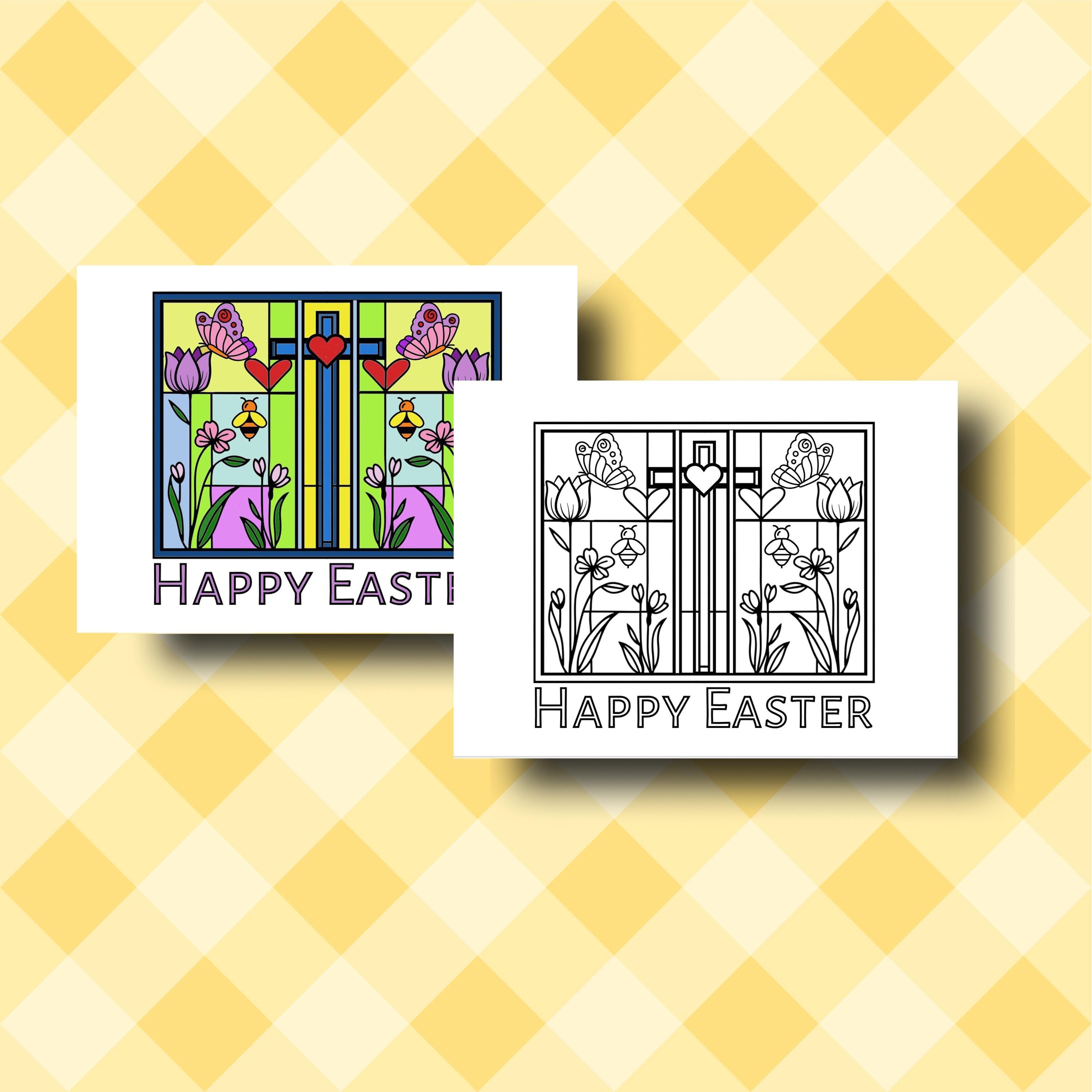 6 Printable Easter Coloring Cards, Christian Religious Greeting Card ...