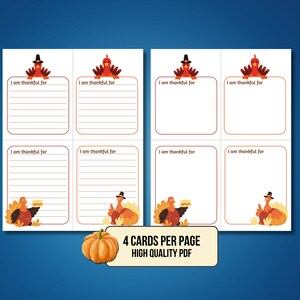 I Am Thankful for Printable Cards, Thanksgiving Fill in Cards, Turkey ...