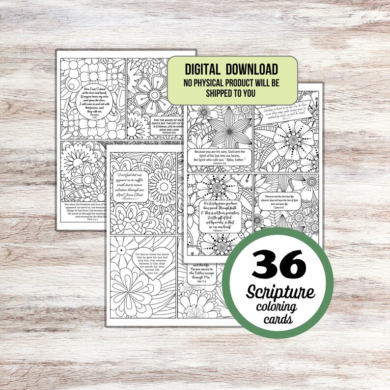 36 Printable Scripture Coloring Cards Bundle, Floral Bible Verse Cards ...
