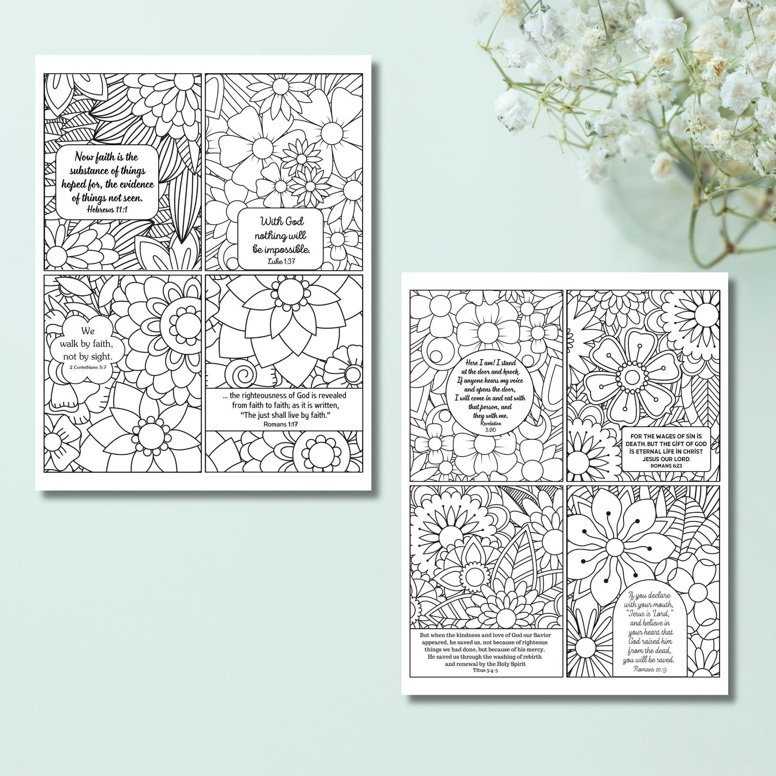 60 Printable Scripture Coloring Cards Huge Bundle Floral Bible Verse ...