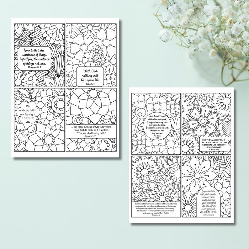 60 Printable Scripture Coloring Cards Huge Bundle Floral Bible Verse ...